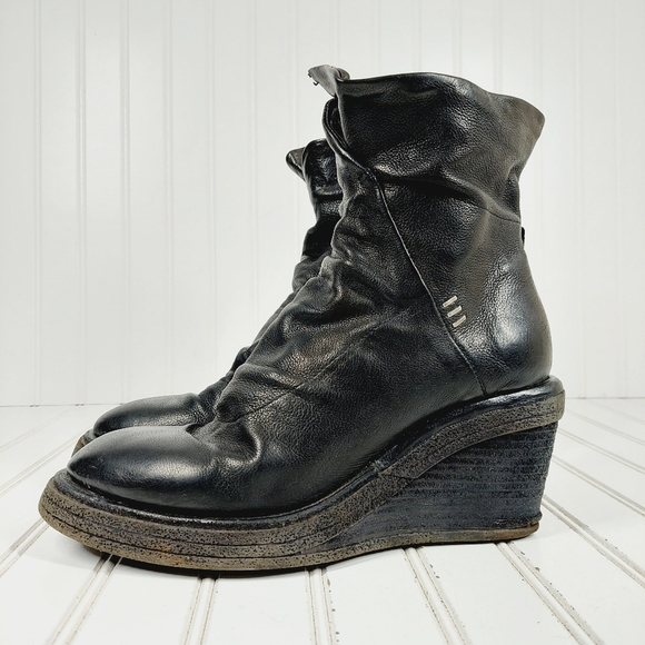 A.S.98 | Shoes | As98 Airstep Black Leather Slip On Side Zip Slouch Wedge Heel Ankle Boots H935 ...